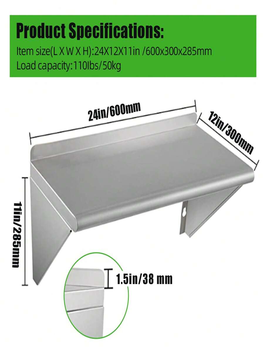 Stainless Steel Shelf Wall Mounted Metal Shelving With Backsplash And ...