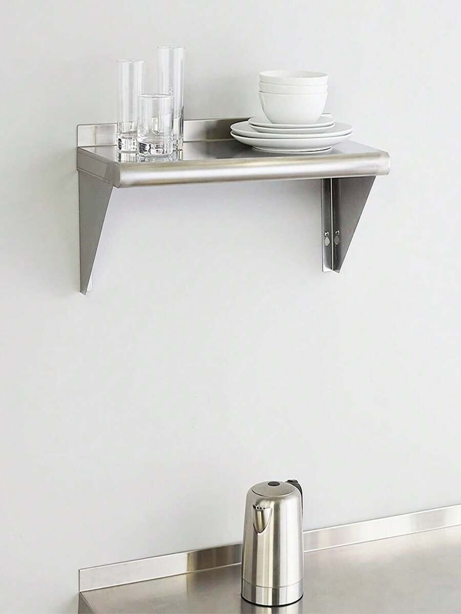 Stainless Steel Shelf Wall Mounted Metal Shelving With Backsplash And ...