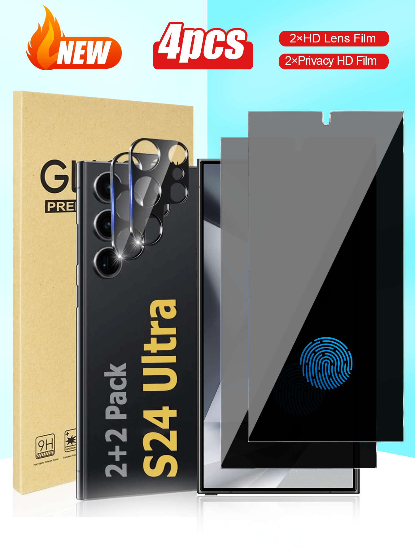 4-In-1 Set Compatible With Samsung Galaxy S24 Ultra: 2pcs Anti-Spy Tempered Glass Screen ...