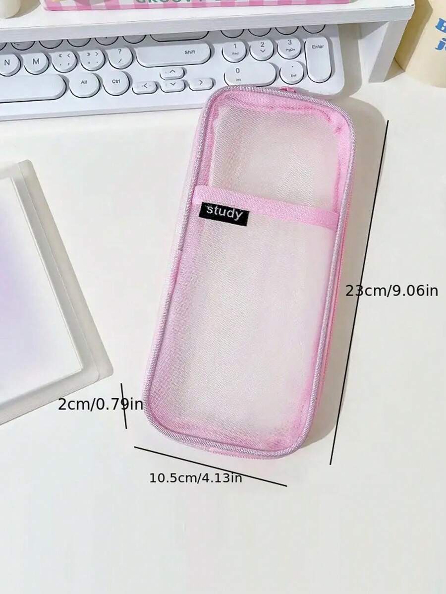 Mesh Pen Pencil Case With Zipper Clear Makeup Color Pouch Cosmetics Bag ...
