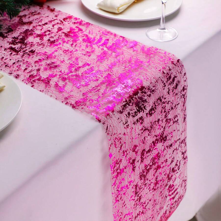 1pc Mesh & Gold Foil Stamp Table Flag, Polyester Fiber Luxury Style ...