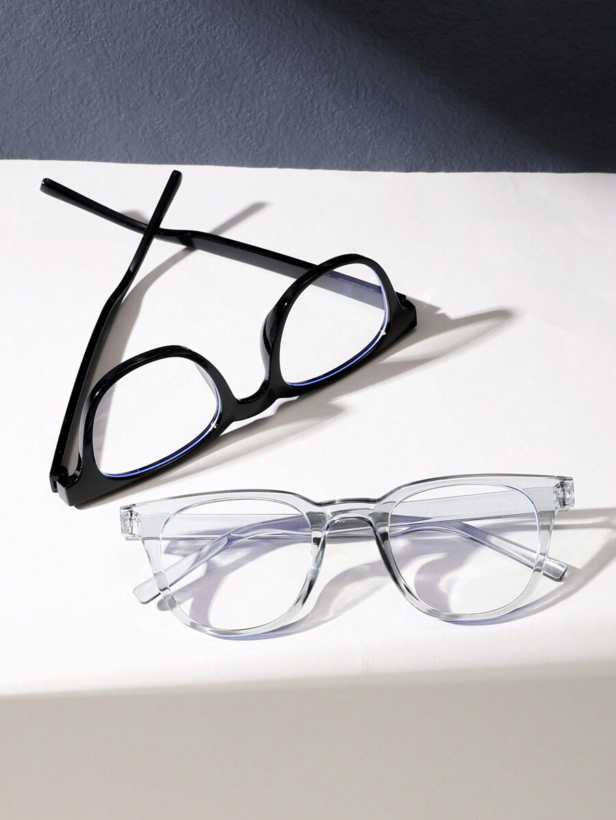 2 PCS Women's Acrylic Square Trendy Fashion Anti-Blue Light Glasses For ...