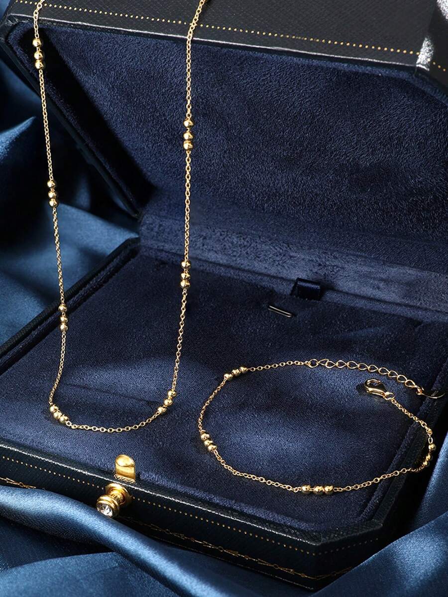 1 Necklace + 1 Bracelet 925 Sterling Silver Jewelry Set 18k Gold Plated ...