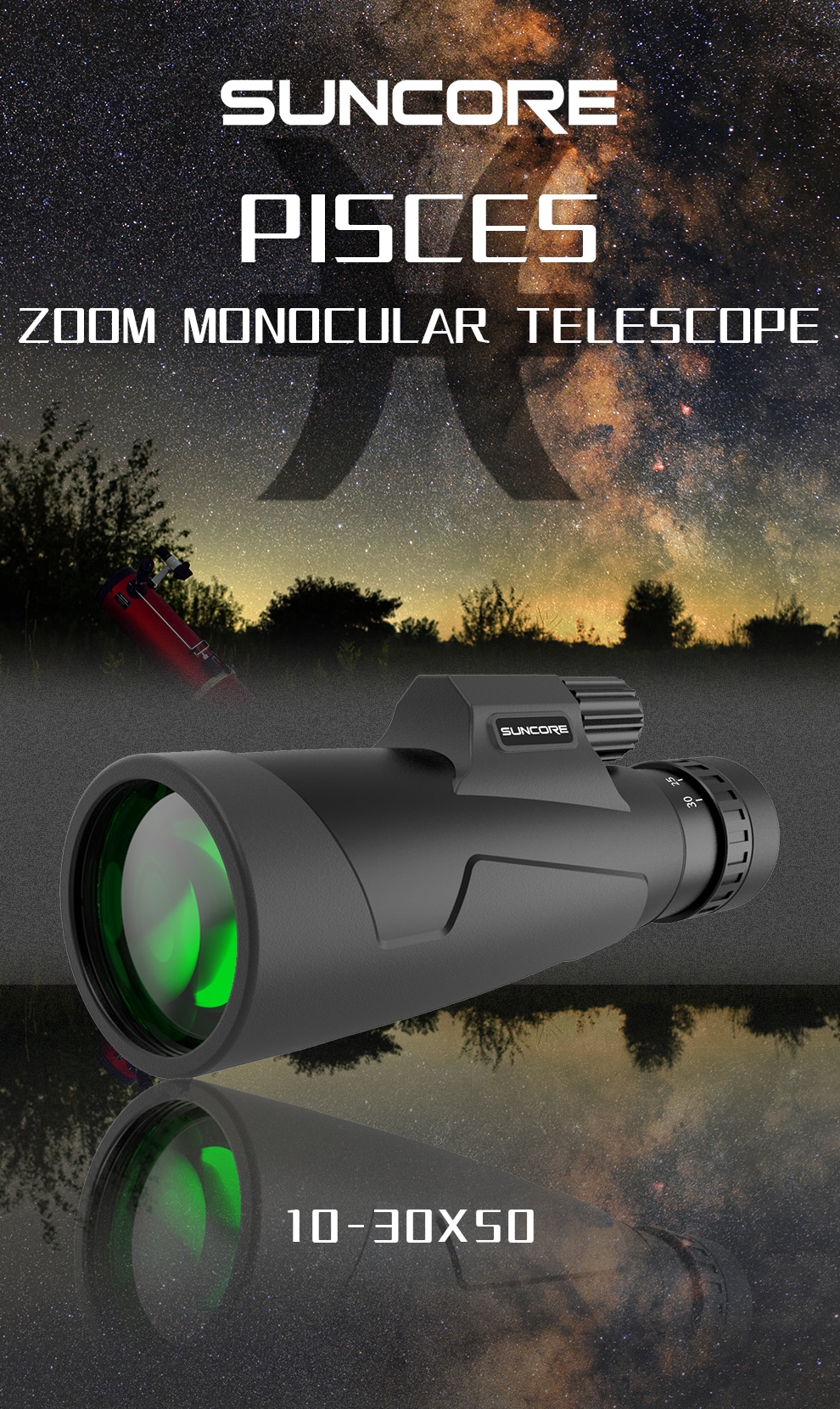 Suncore Shunguang 10-30x50 Dual Fish Zoom Monocular Telescope, High ...