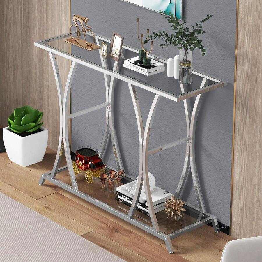 HOMYSHOPY 2-Tier Glass Entryway Table, Console Tables For Entryway With ...