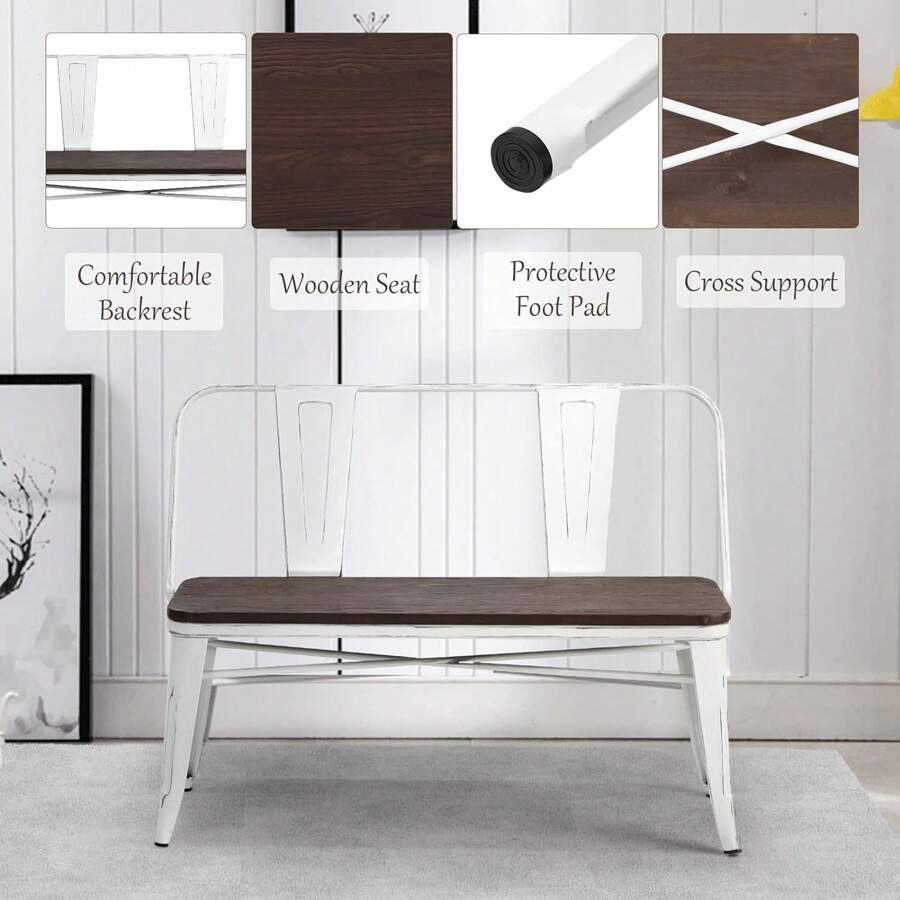 Dining Bench, Entryway Bench With Back, Farmhouse Metal Dining Bench ...