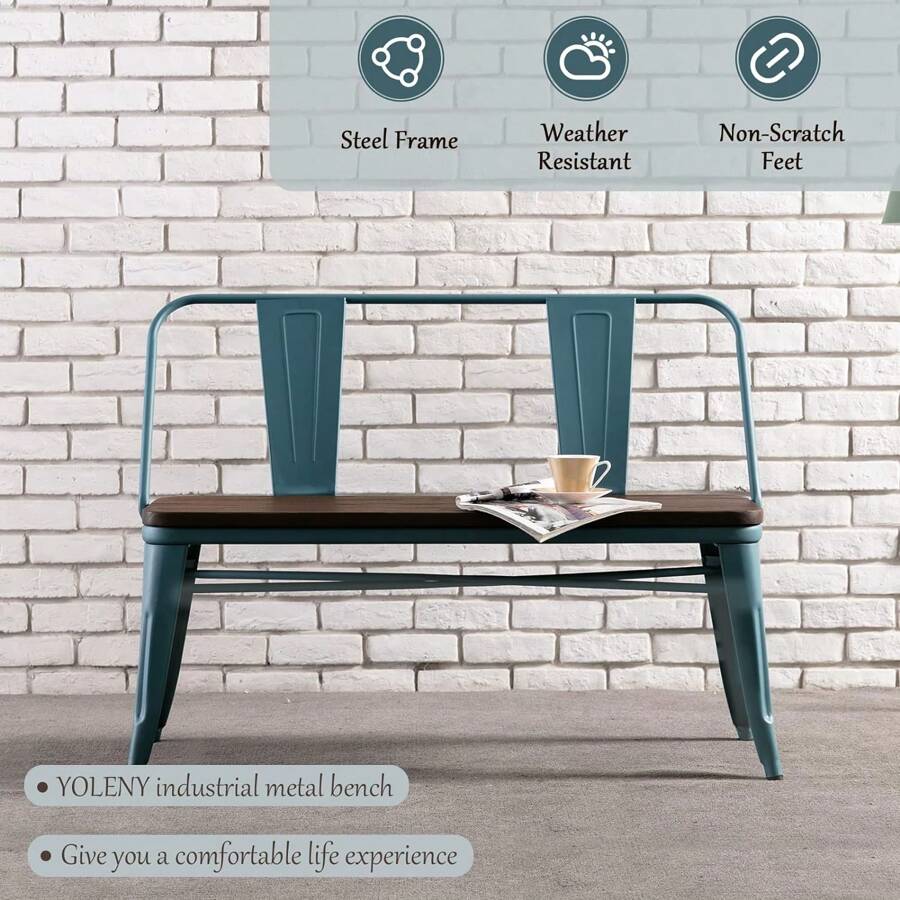 Dining Bench, Entryway Bench With Back, Farmhouse Metal Dining Bench ...