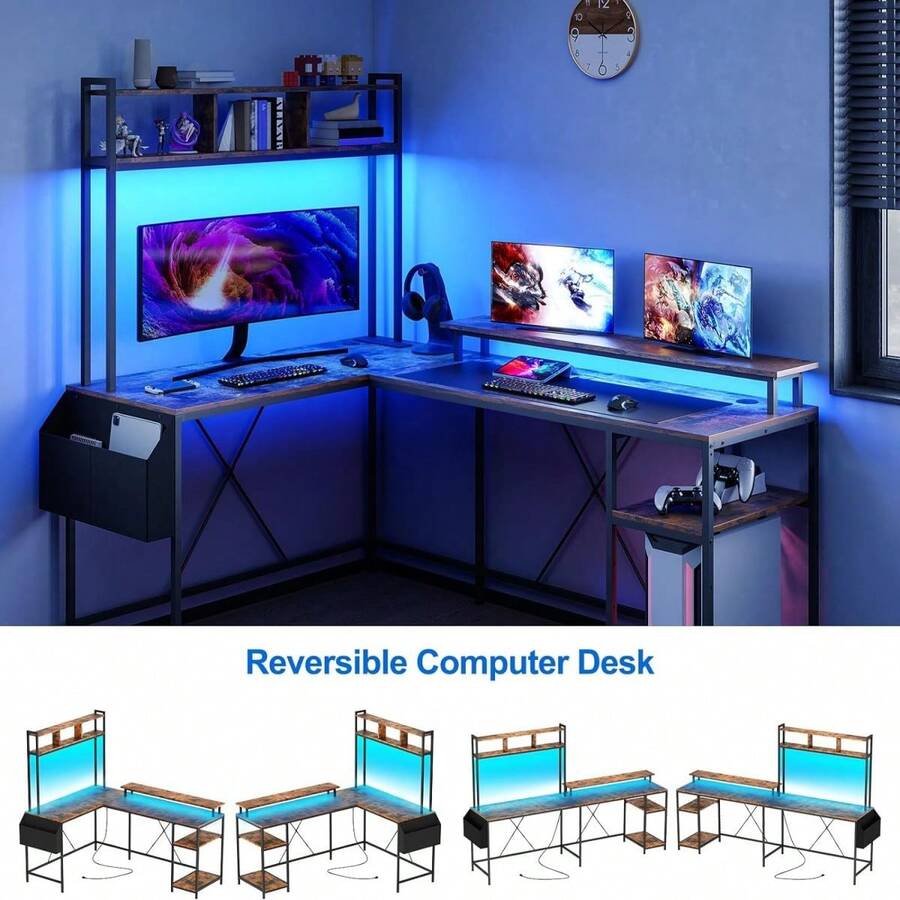 Computer Desk With Storage Shelves, L Shaped Reversible Corner Sturdy ...