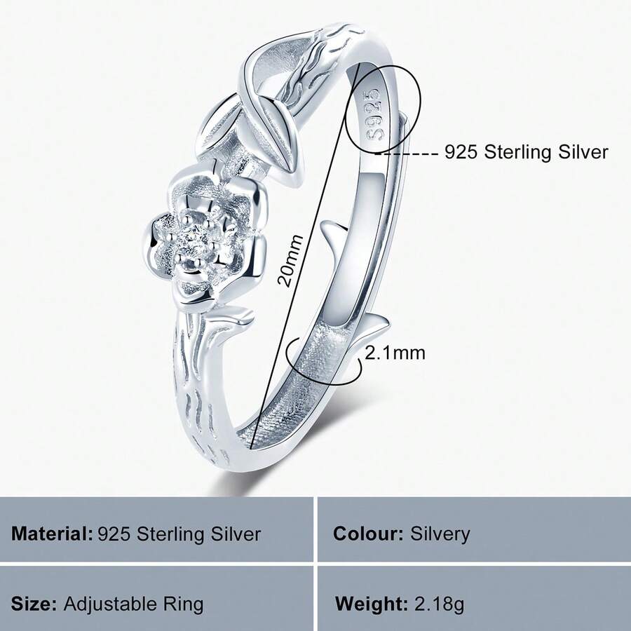 1件精美優雅的s925純銀玫瑰戒指,適合女性日常佩戴或作為生日、婚禮、聖誕節、情人節、母親節禮物 | SHEIN台灣