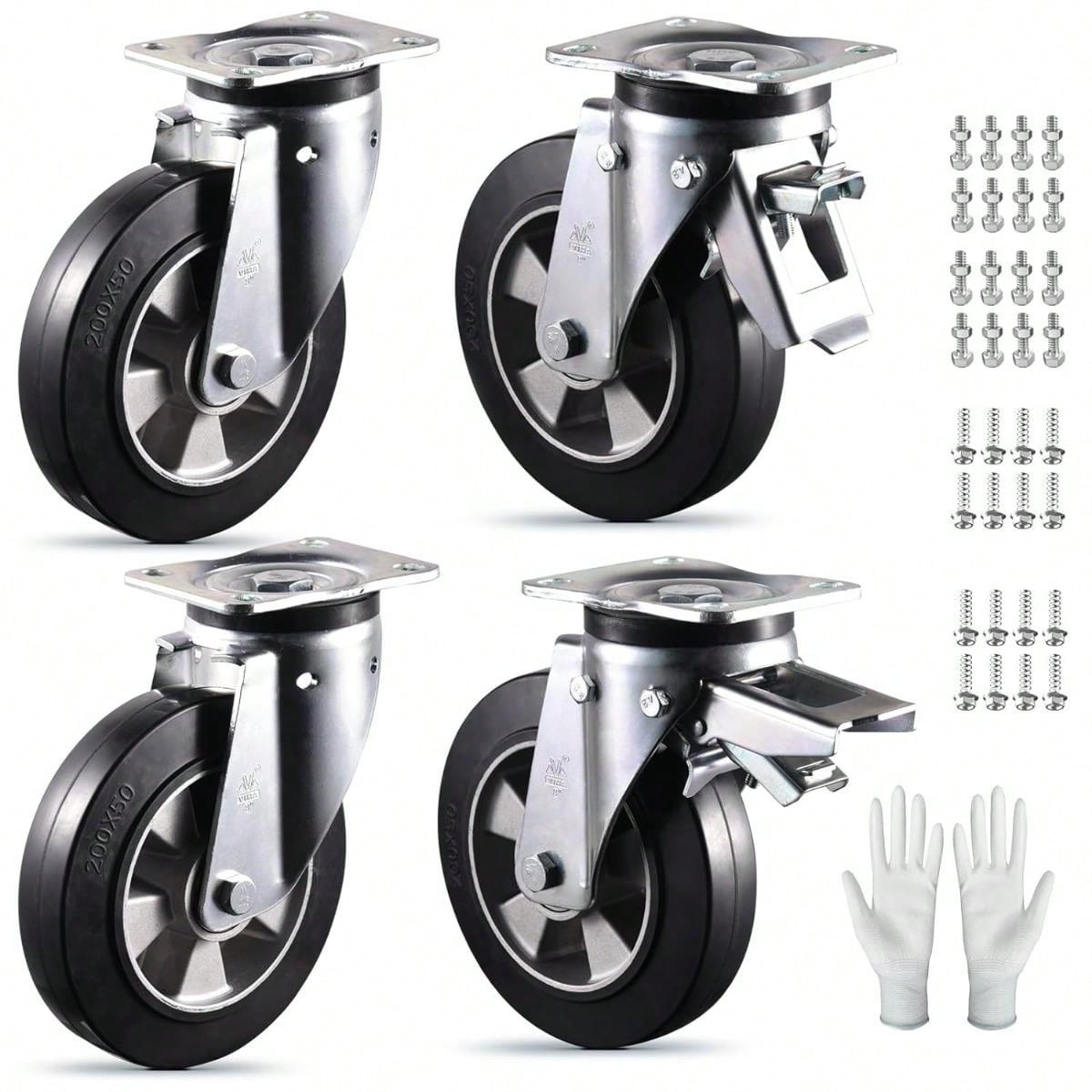 8 Inch Casters Set Of 4 Super Heavy Duty Plate Casters Swivel ...