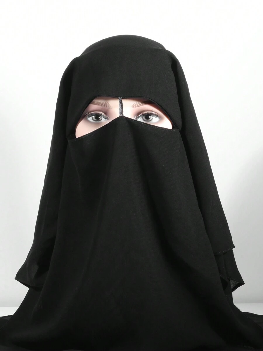 Three Layers Of Black Veil Niqab Breathable Fabric Hijab | SHEIN