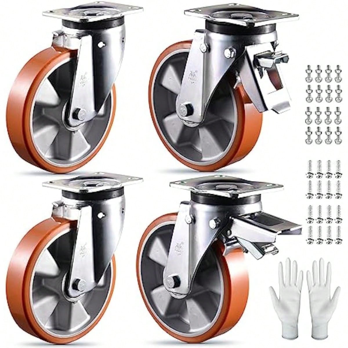 8 Inch Casters Set Of 4 Super Heavy Duty Plate Casters Swivel ...