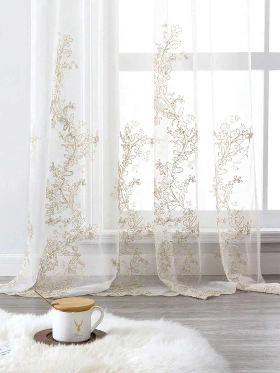 Delicate Romantic Embroidered Sheer Curtain Luxury Floral Emboridery ...