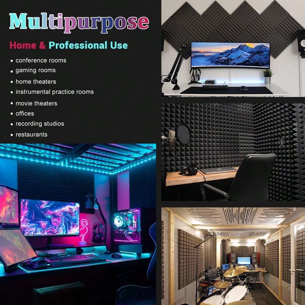 12 Pack-12x12x2 Inches Self-Adhesive Sound Proof Foam Panels, Fast ...