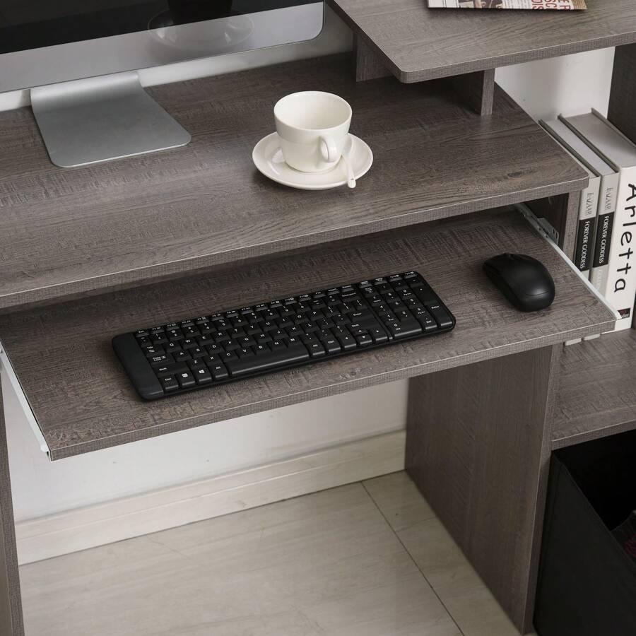HOMCOM Computer Desk With Sliding Keyboard Tray Storage Drawer Shelf ...