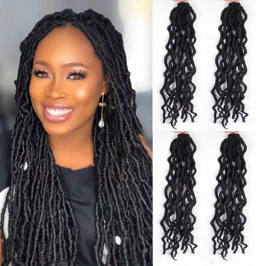 4PCS Synthetic Wavy Faux Locs Crochet Braids Hair Extensions 24 Inch ...