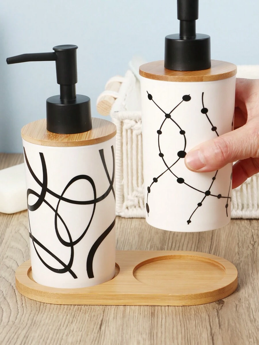 1pc Bamboo Dual Slot Round Soap Dispenser Tray For Home Vanity ...