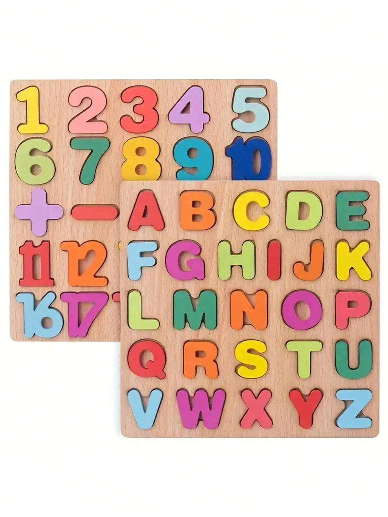 Wooden Puzzle Board Game - Letters, Numbers And Shapes Matching Toy For ...