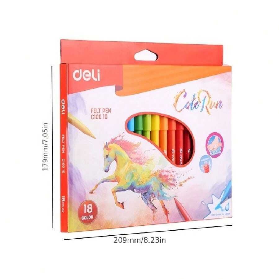 Deli 18 Colors Felt Pen Pure Color Felt Tip Pens Easy Coloring Fiber ...