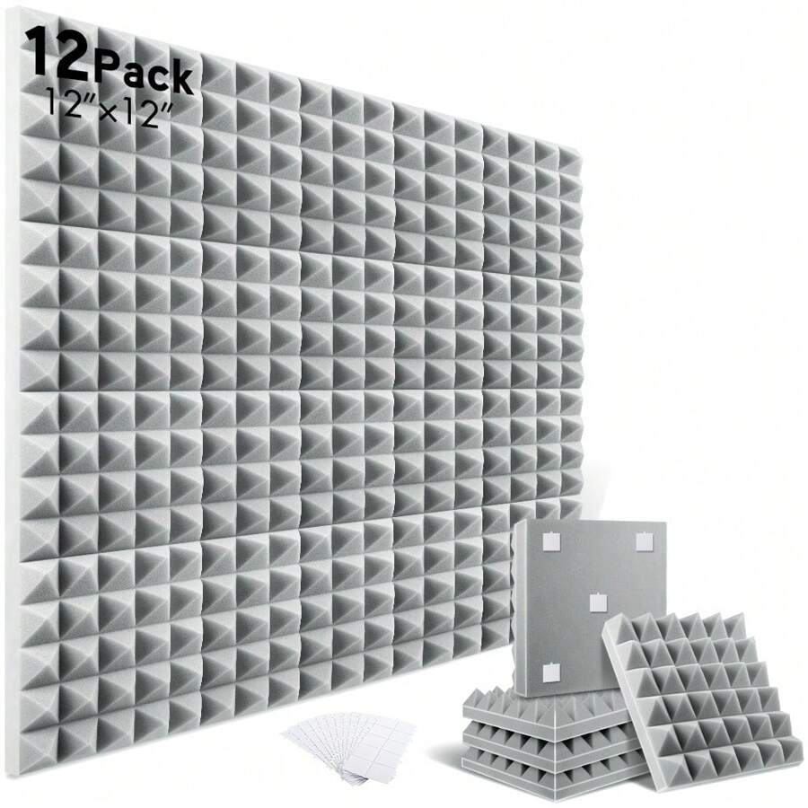12 Pack-12x12x2 Inches Self-Adhesive Sound Proof Foam Panels, Fast ...