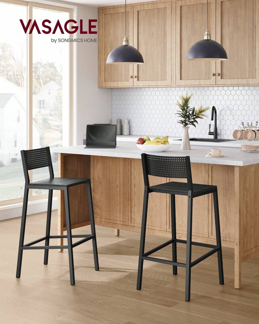 VASAGLE Bar Stool Set Of 2, Bar Chairs For Kitchen, Dining Room, Office ...