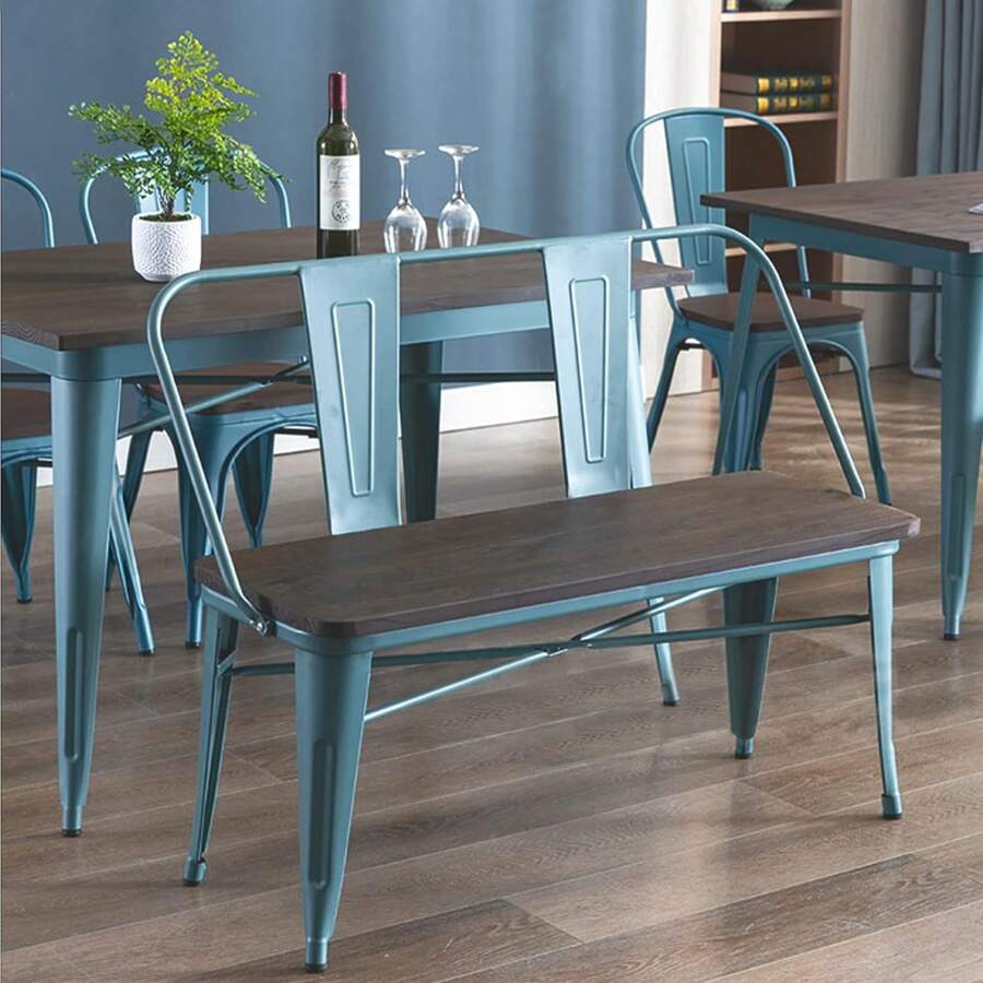 Dining Bench, Entryway Bench With Back, Farmhouse Metal Dining Bench ...