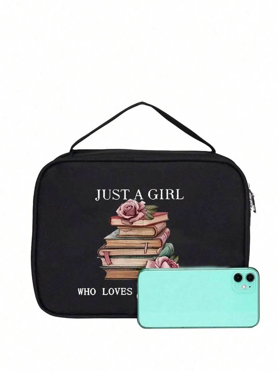 1pc Black Bible Cover/Handbag With A Stack Of Books, Flowers ...
