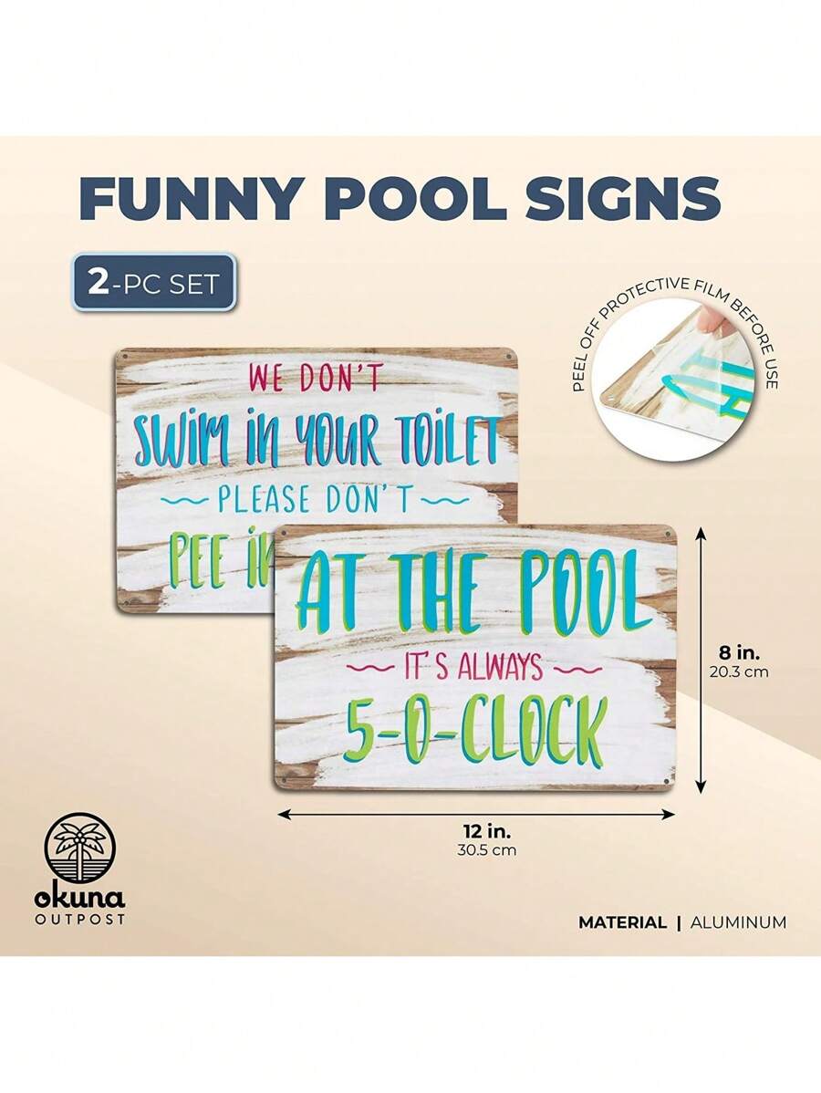 2 Pack Funny Outdoor Pool Signs And Decor, Summer Party Supplies (12 X ...