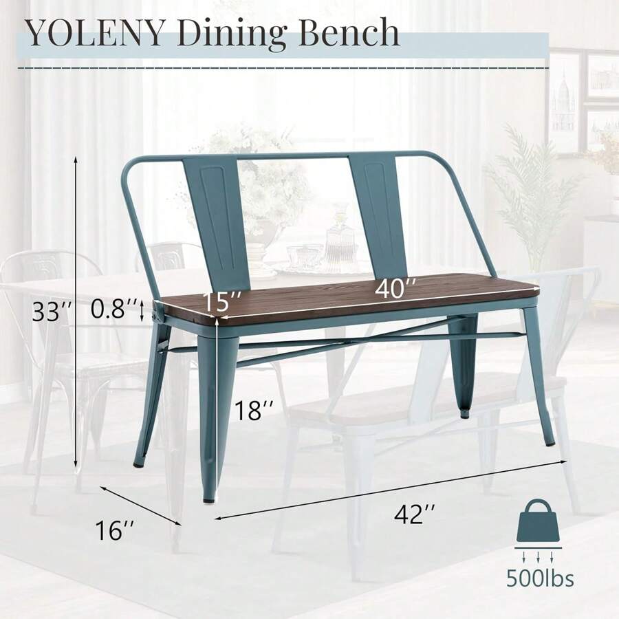 Dining Bench, Entryway Bench With Back, Farmhouse Metal Dining Bench ...