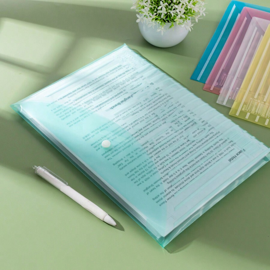 10pcs/Pack A4 Size Plastic Document Bag With Button, Waterproof File ...