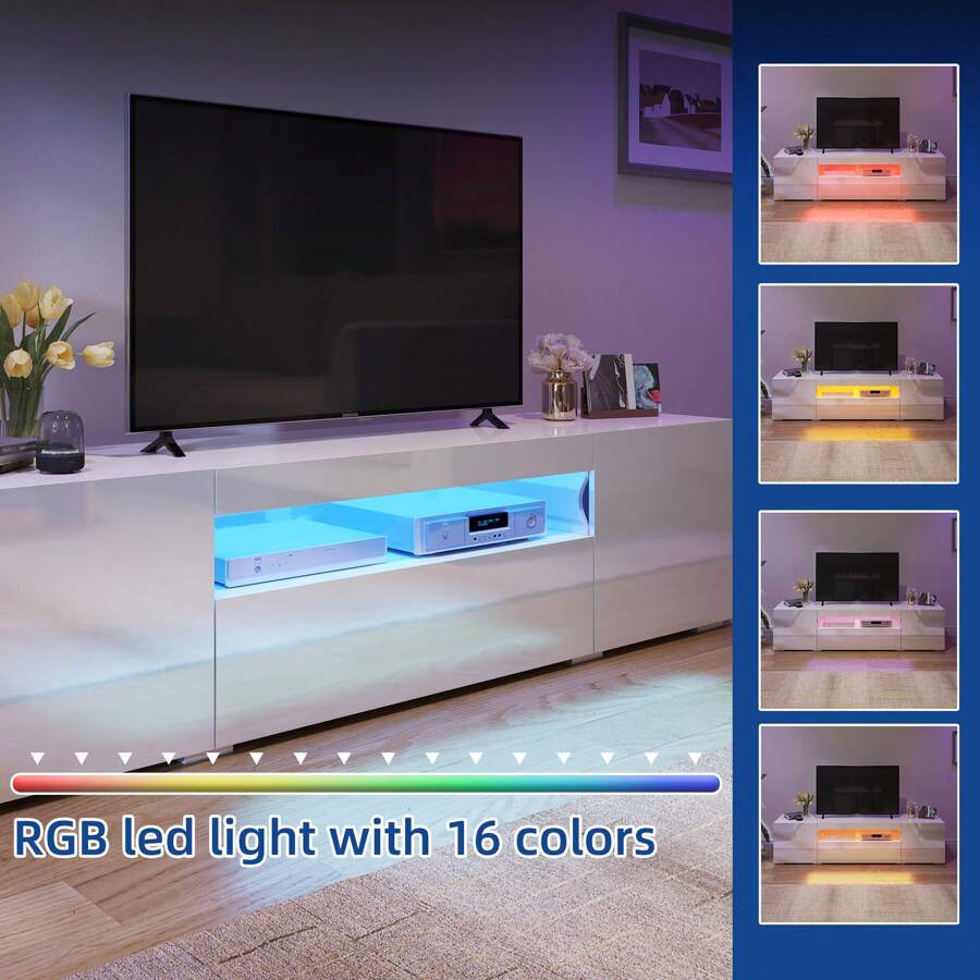 70 Inch Modern LED TV Stand For 75", Entertainment Center With Large ...