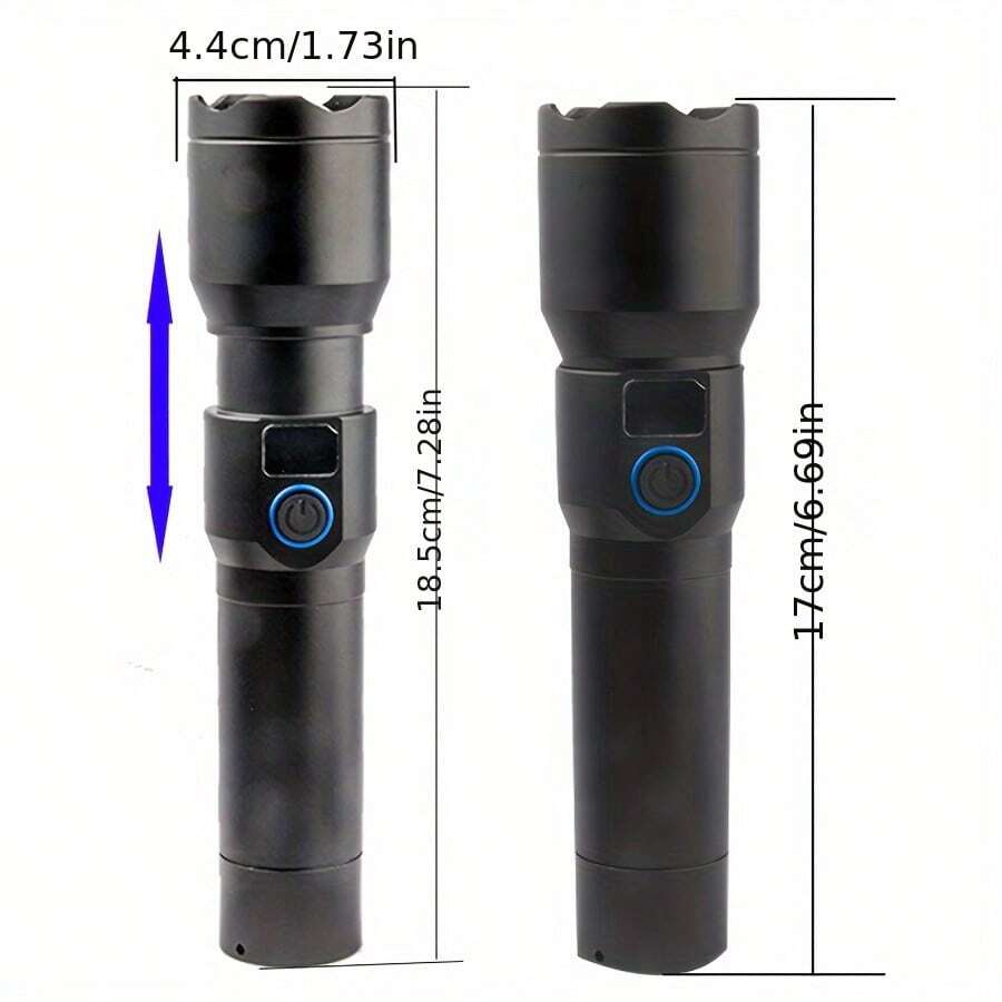 Aluminum Alloy High Brightness Rechargeable Flashlight With Digital Display, Zoomable, White ...