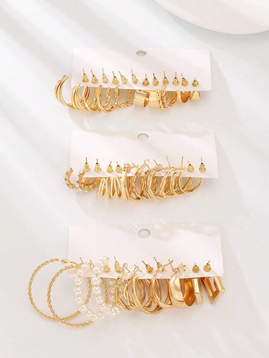 Conjunto De 18 Pares De Aretes De Moda Exquisitos Con Capas De Perlas Y ...