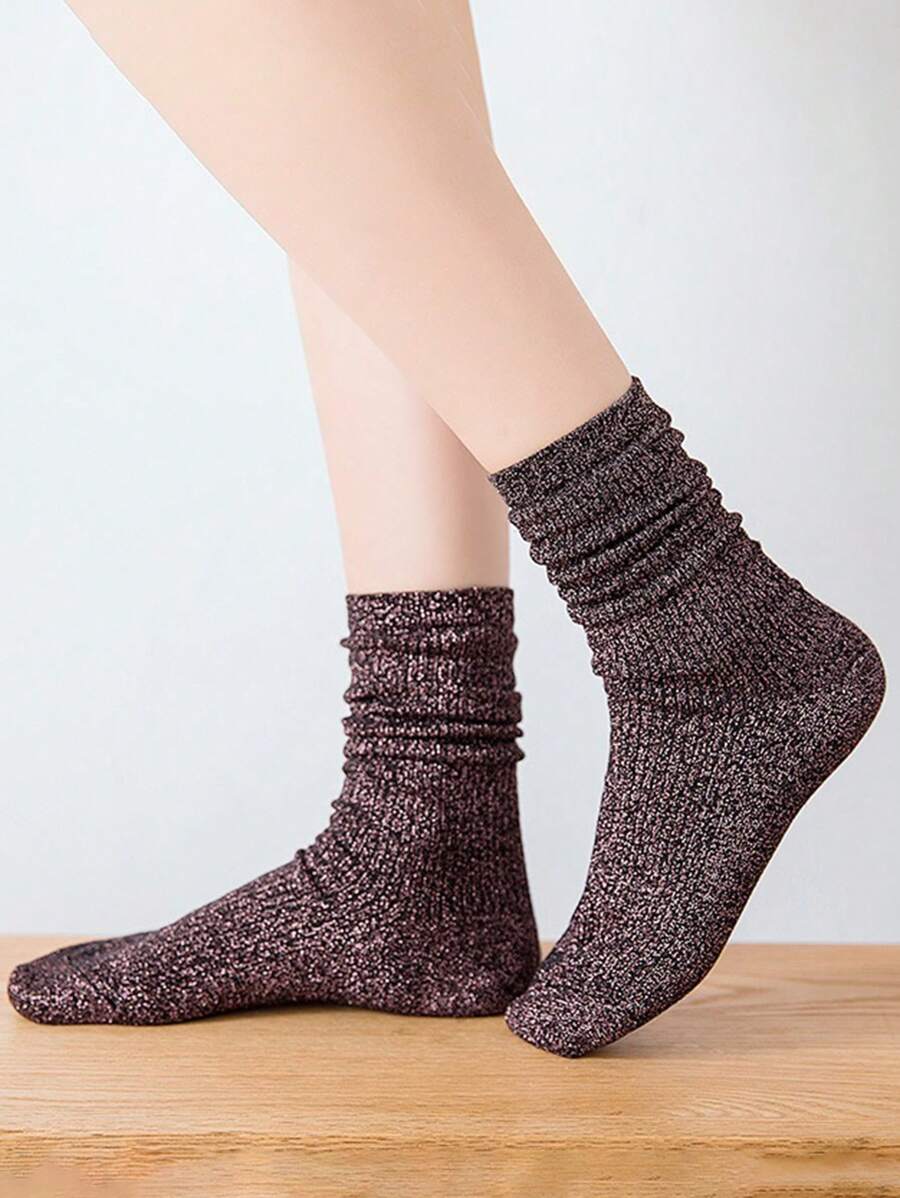 4 Pares/set Mujeres Calcetines De Media Pantorrilla Con Hilo De Oro Y ...