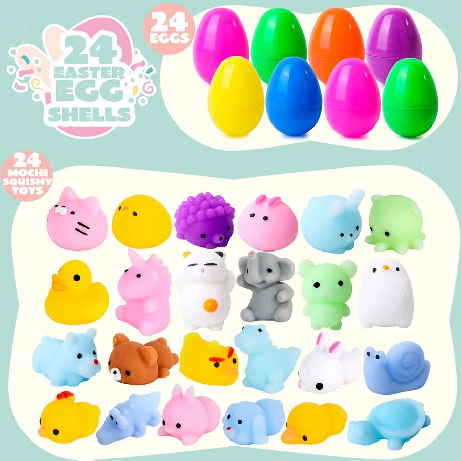 24 Pieces Mochi Squishy Toy Prefilled Easter Eggs (Toys Inside); Kawaii ...