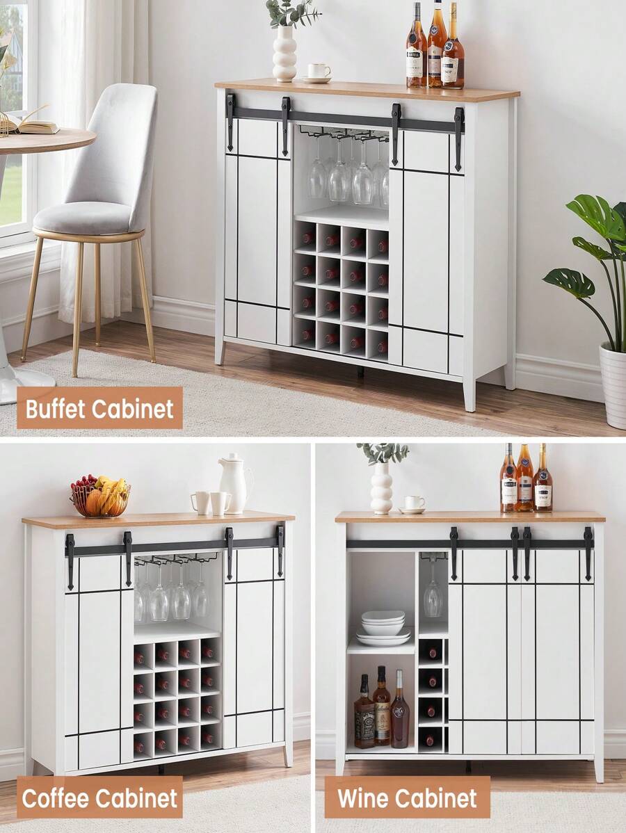 Coffee Bar Cabinet Wine Bar Buffet Cabinet With 16 Bottle Wine Rack ...