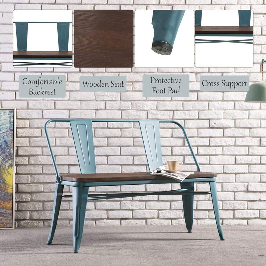 Dining Bench, Entryway Bench With Back, Farmhouse Metal Dining Bench ...