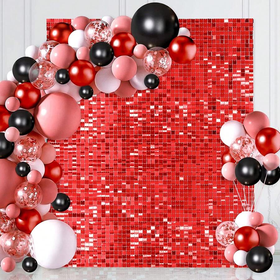 12/24pcs Red Shimmer Wall Backdrop Sequin Backdrop Sequin Shimmer Wall ...