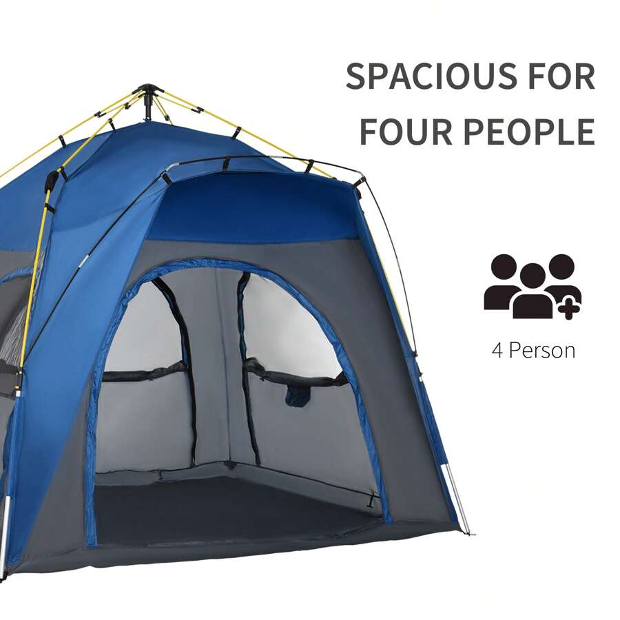 Outsunny 4 Person Automatic Camping Tent, Outdoor Pop Up Tent, Portable Backpacking Dome Shelter ...