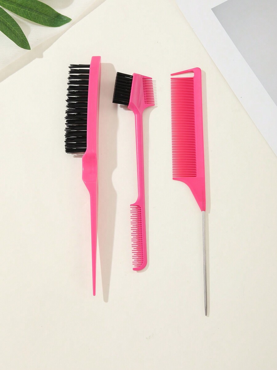 3pcs Hair Styling Comb Set, Teasing Hair Brush Rat Tail Comb Edge Brush ...