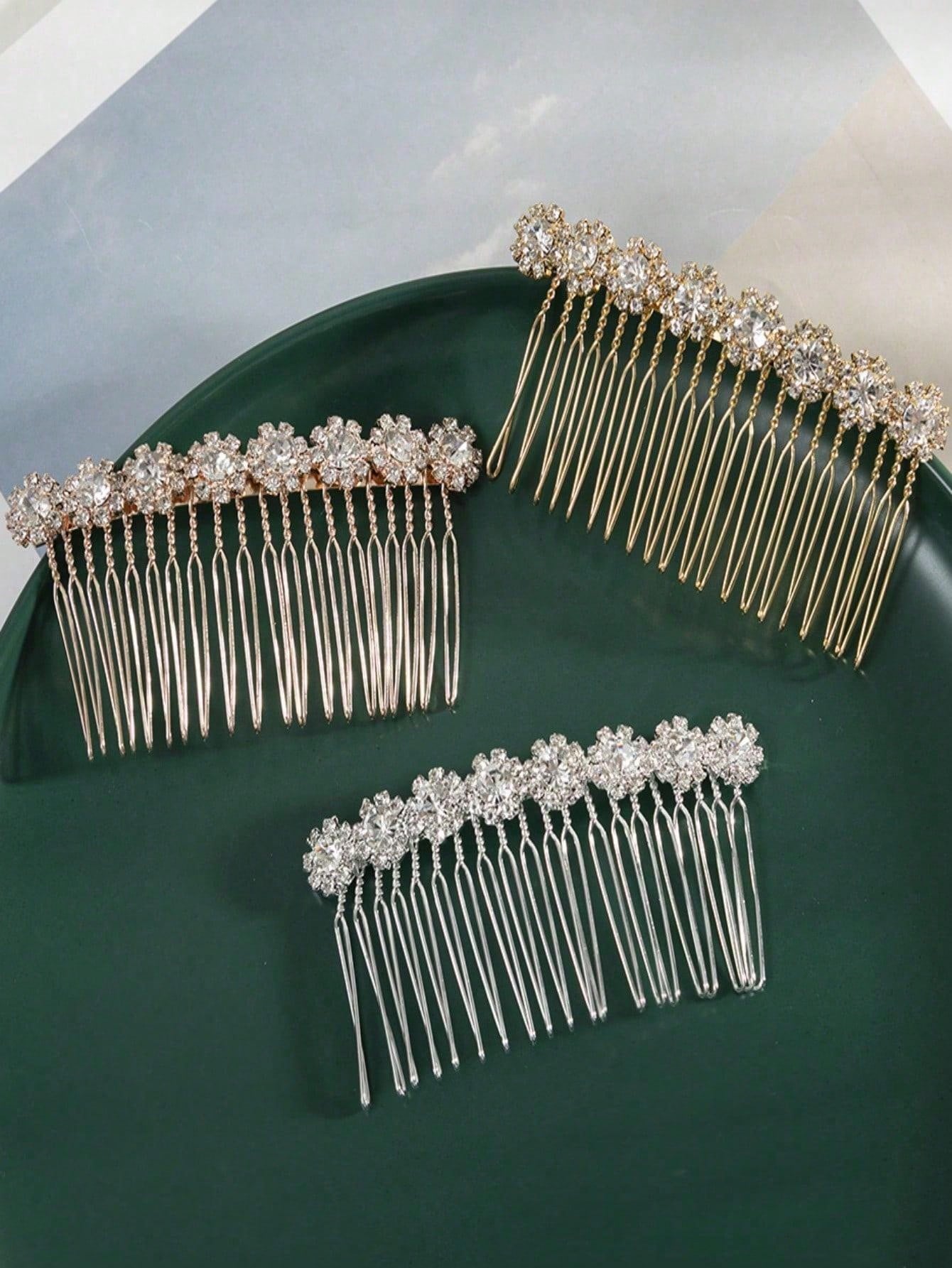 3pcs Diamond & Flower Decor Bridal Hair Combs For Updo | SHEIN Malaysia