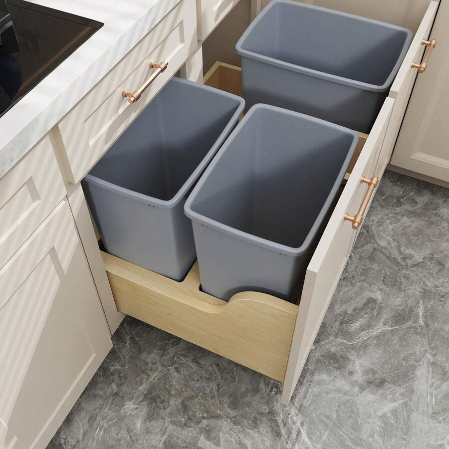 Double 35-Quart Pull Out Trash Can Under Cabinet, Under Counter Kitchen ...