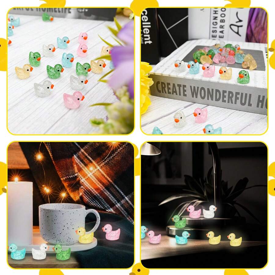 50 Pcs Mini Bright Resin Ducks, Colorful Luminous Figurines Garden ...