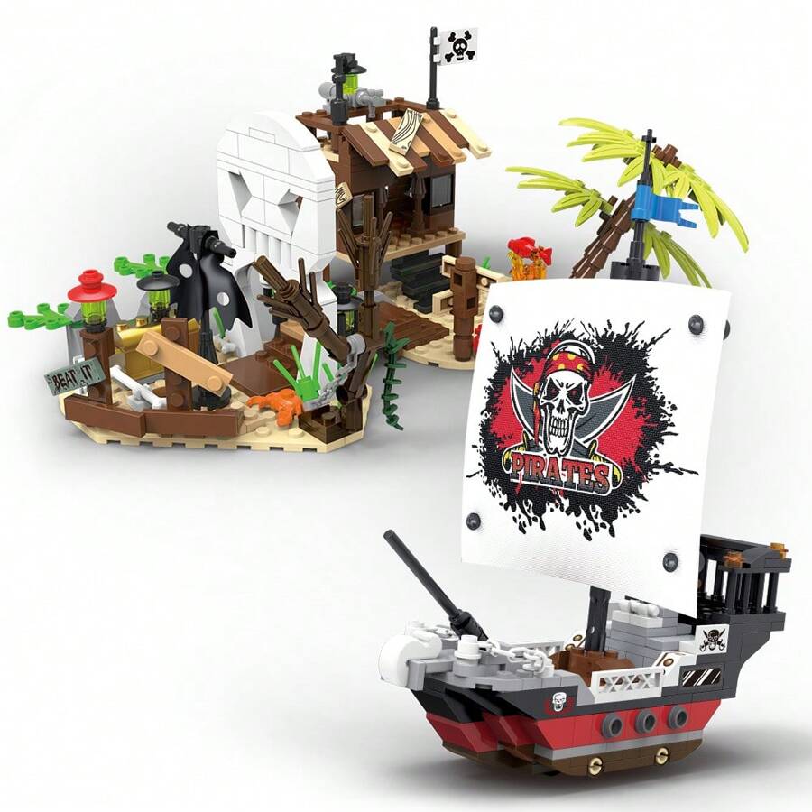 Pirate Ship Building Brick Toy Set - 497pcs, Shoal Island, Pirate ...