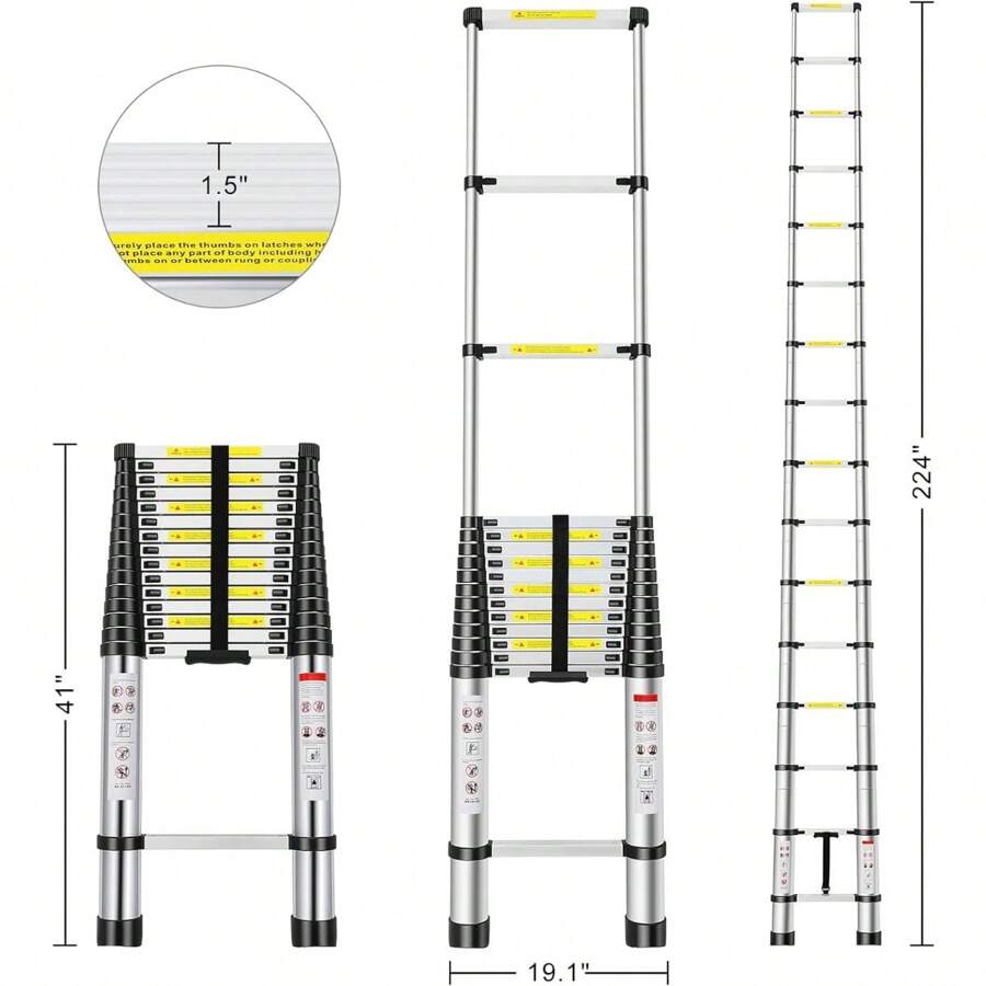 20.3FT Telescoping Ladder, Telescopic Extension Ladder, Aluminum Alloy ...