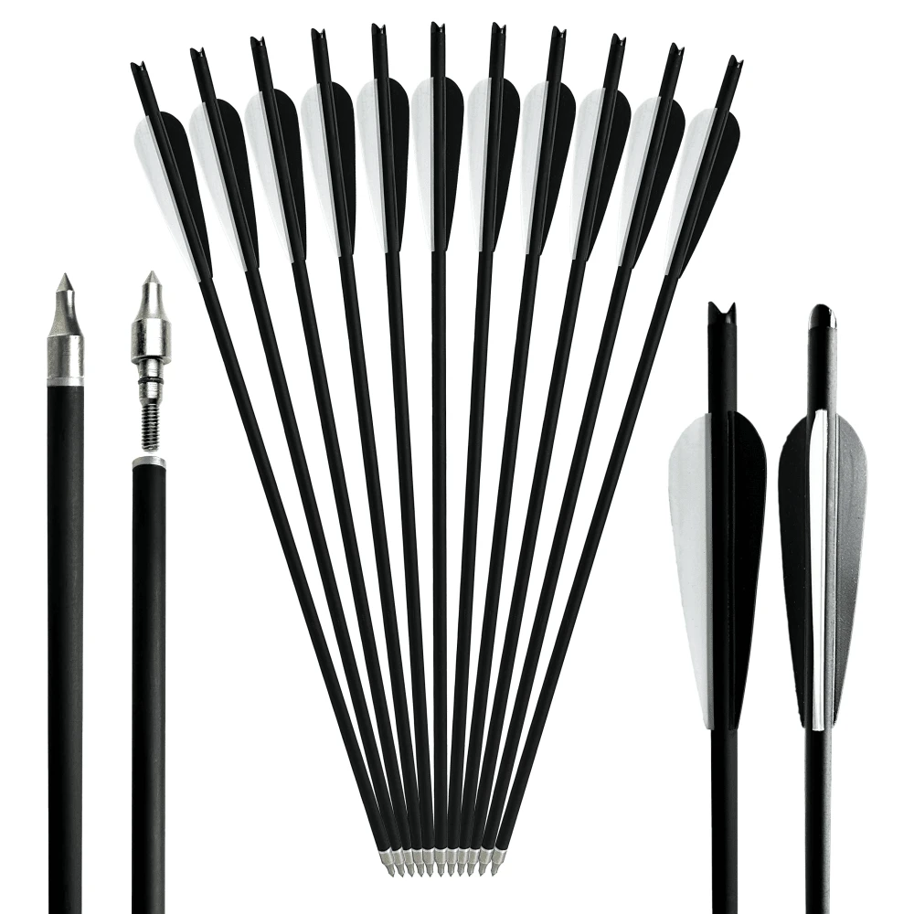 Twelve 19-Inch Hybrid Carbon Fiber Teardrop Feathers Crossbow Bolts ...
