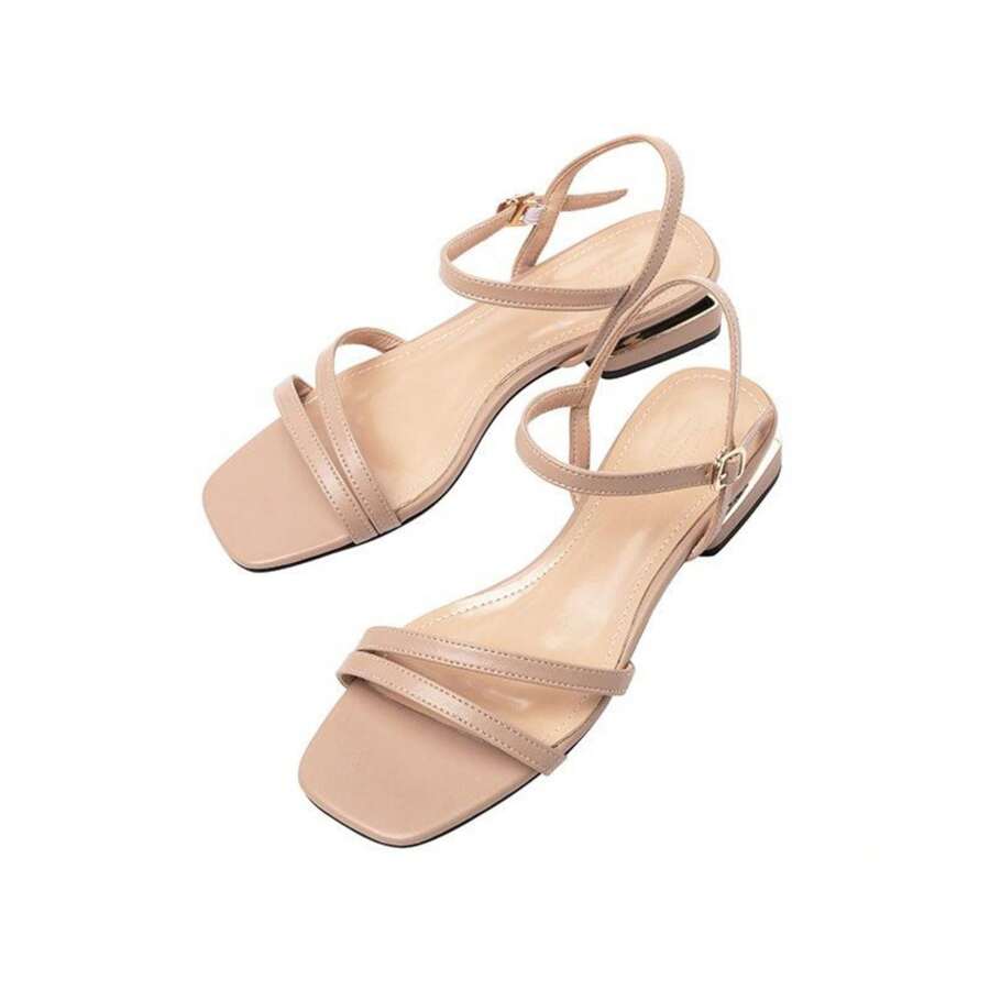 Women's Square Open Toe Ankle Strap Low Block Chunky Heels Sandals ...