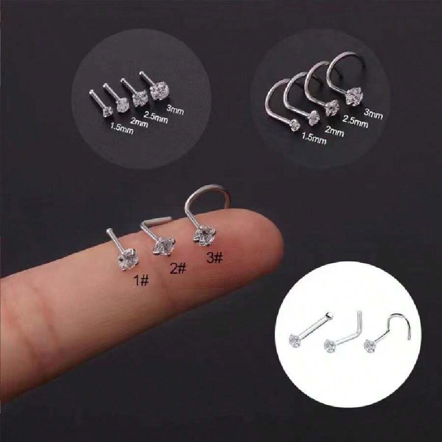 4pcs 1.5/2/2.5/3mm Shiny Cubic Zirconia Nose Piercing Jewelry Nose ...