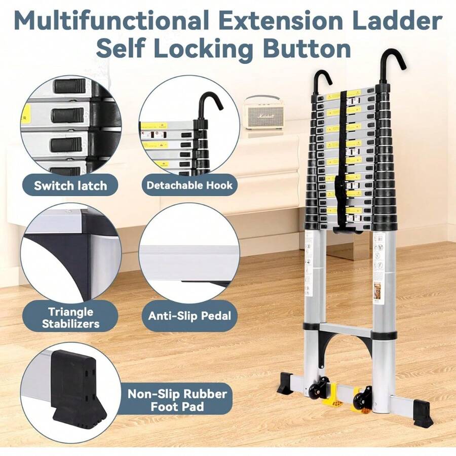 26.2FT Telescoping Ladder, Aluminium Extension Ladder W/2 Triangle ...