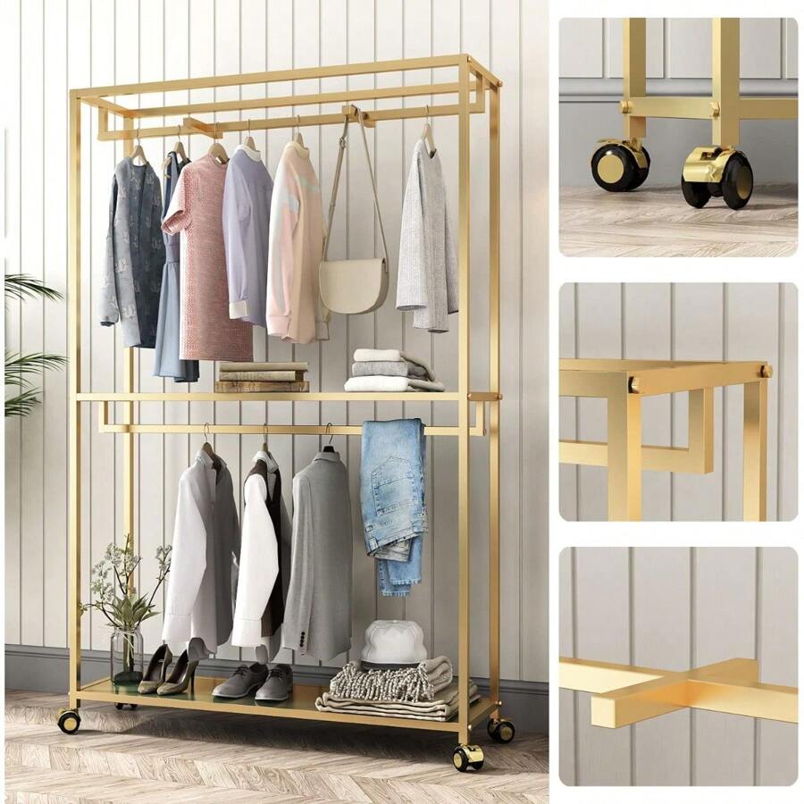 Clothes Rack Gold Hanger,Gold Clothing Rack With Shelves For Boutiques ...